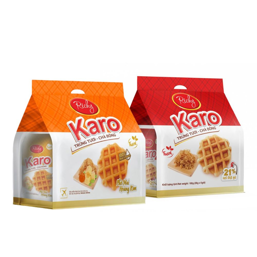 Combo 2 bịch bánh trứng tươi chà bông Karo Richy sợi thịt gà và phô mai ...