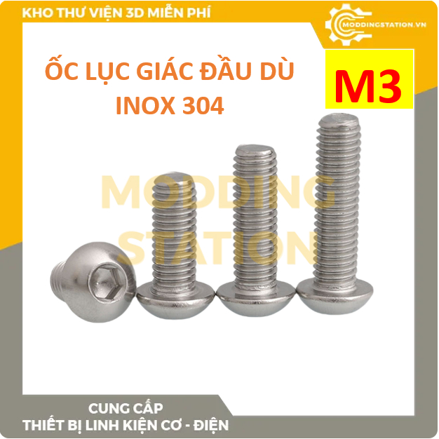 Ốc Lục giác đầu DÙ inox 304 size M3x4, M3x5, M3x6, M3x8, M3x10, M3x12 ...
