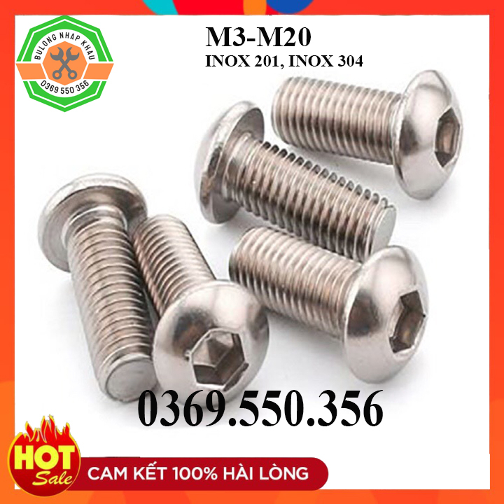 Bulong cle, bulong Lục giác chìm đầu cầu inox M10 Combo 10 chiếc ...