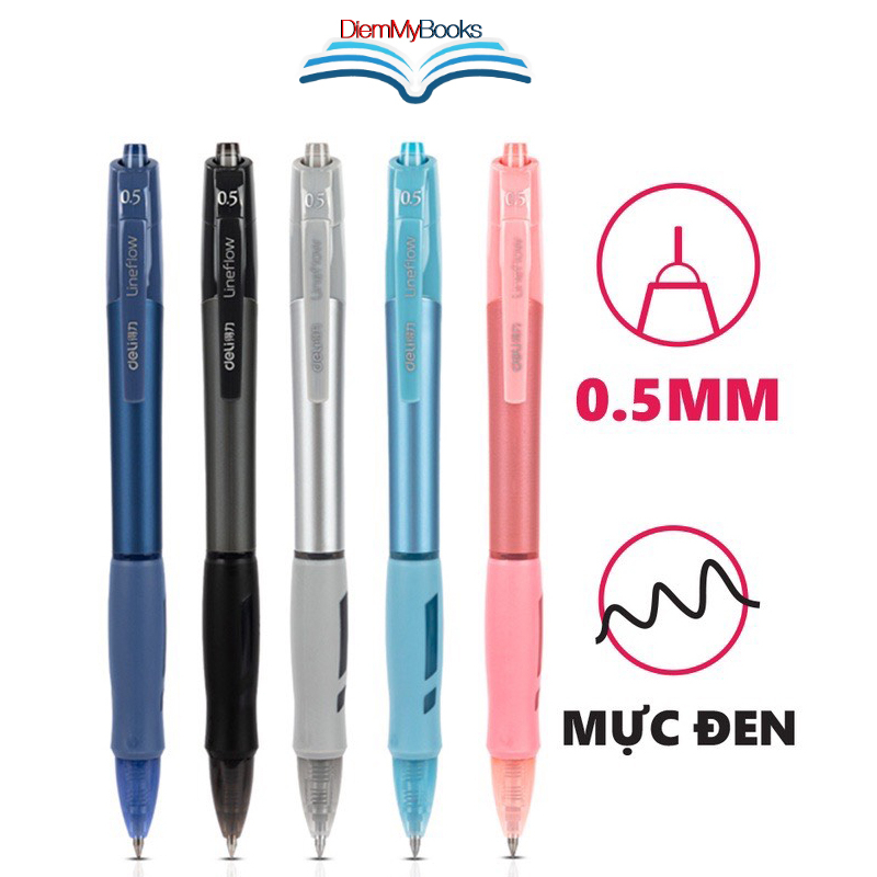 Bút Bi Nước Mực Đen Gel Bấm 0.5mm Deli Nhanh Khô Viết Đều Trơn - Viết Bi Văn Phòng Học Sinh Chất ...