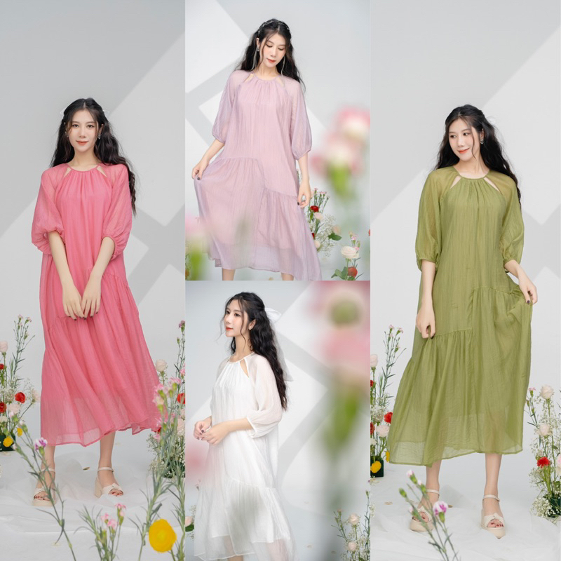 Váy tơ dập ly cut out Petbychang, dáng suông basic, nhúm đuôi cá tà ...