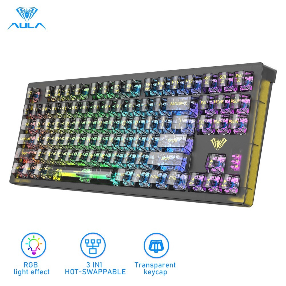 PHÍM CƠ KHÔNG DÂY AULA F68 F98 F3032 TRANSPARENT GASKET 3-MODE RGB MECHANICAL KEYBOARD | Shopee ...