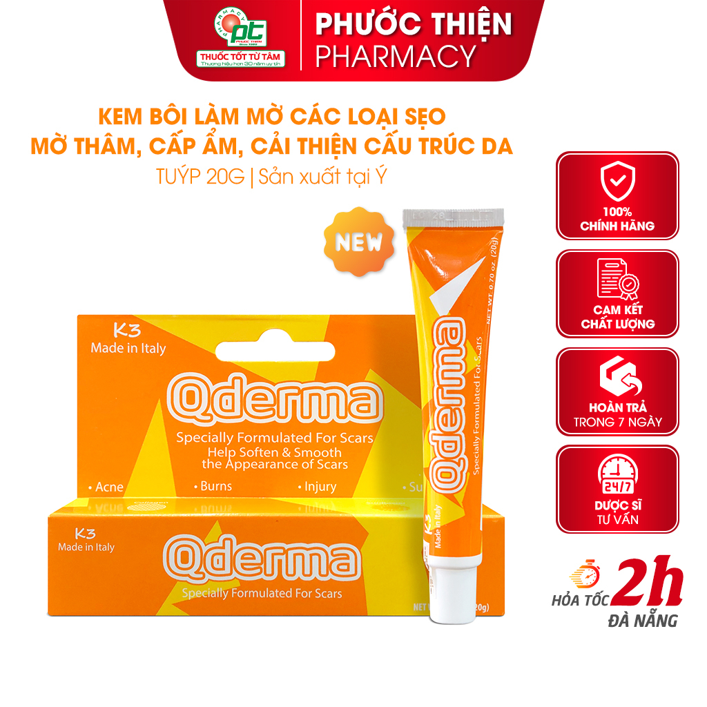 Kem Bôi Mờ Các Loại Sẹo, Giảm Vết Thâm QDERMA 20g Sẹo lồi, sẹo phì đại, sẹo phẩu thuật, sẹo bỏng ...