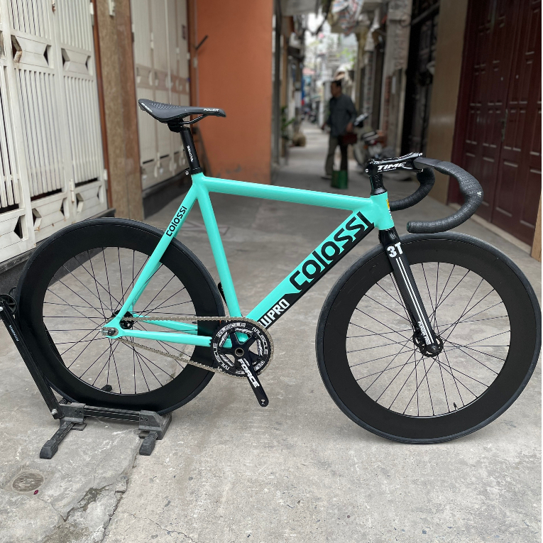 Xe đạp Fixed Gear Colossi xanh bianchi vành 7cm, đùi rỗng Force, ghi ...