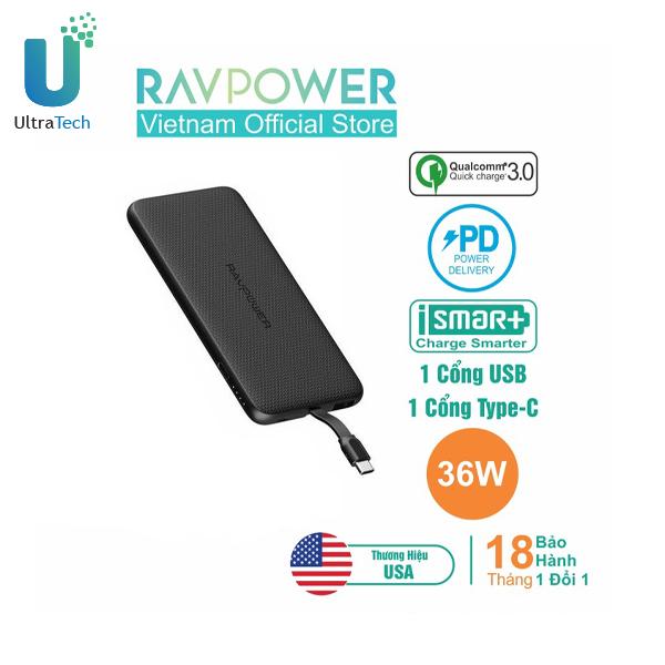 Pin sạc dự phòng RAVPower 5000mAh RP-PB160 Tích Hợp USB Type-C | Shopee ...