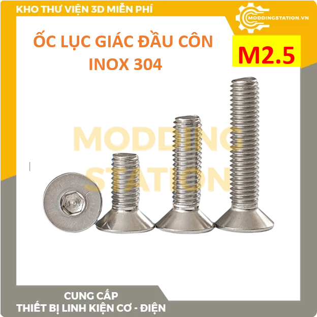 Ốc Lục giác đầu CÔN inox 304 size M2.5x4, M2.5x5, M2.5x6, M2.5x8, M2.5x10, M2.5x12, 14, 16, 18 ...