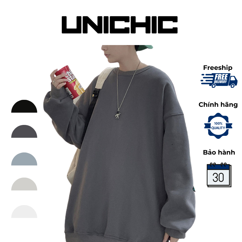 Áo Sweater Nỉ Bông Nam, Nữ Basic Form Rộng Unisex Màu Xanh SWT 900 ...