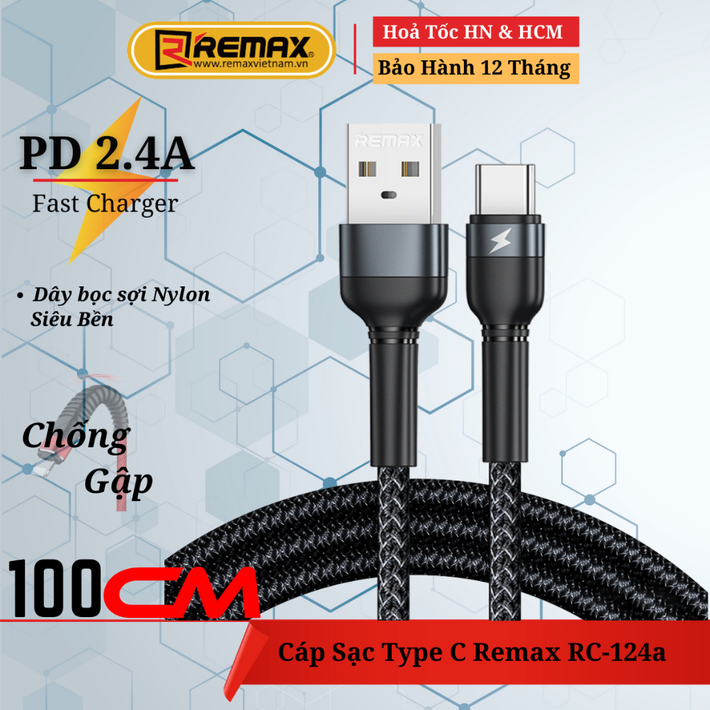Cáp Sạc Nhanh Type C 2.4A 1m Remax RC-124a Hỗ Trợ Sạc Nhanh Và Truyền ...