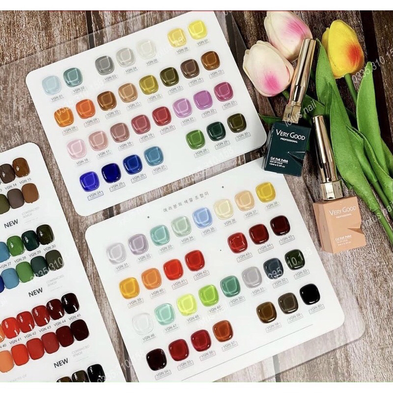 Set sơn gel Very Good Nail 60 màu bộ sơn vát nắp vàng màu Hàn Quốc tặng ...