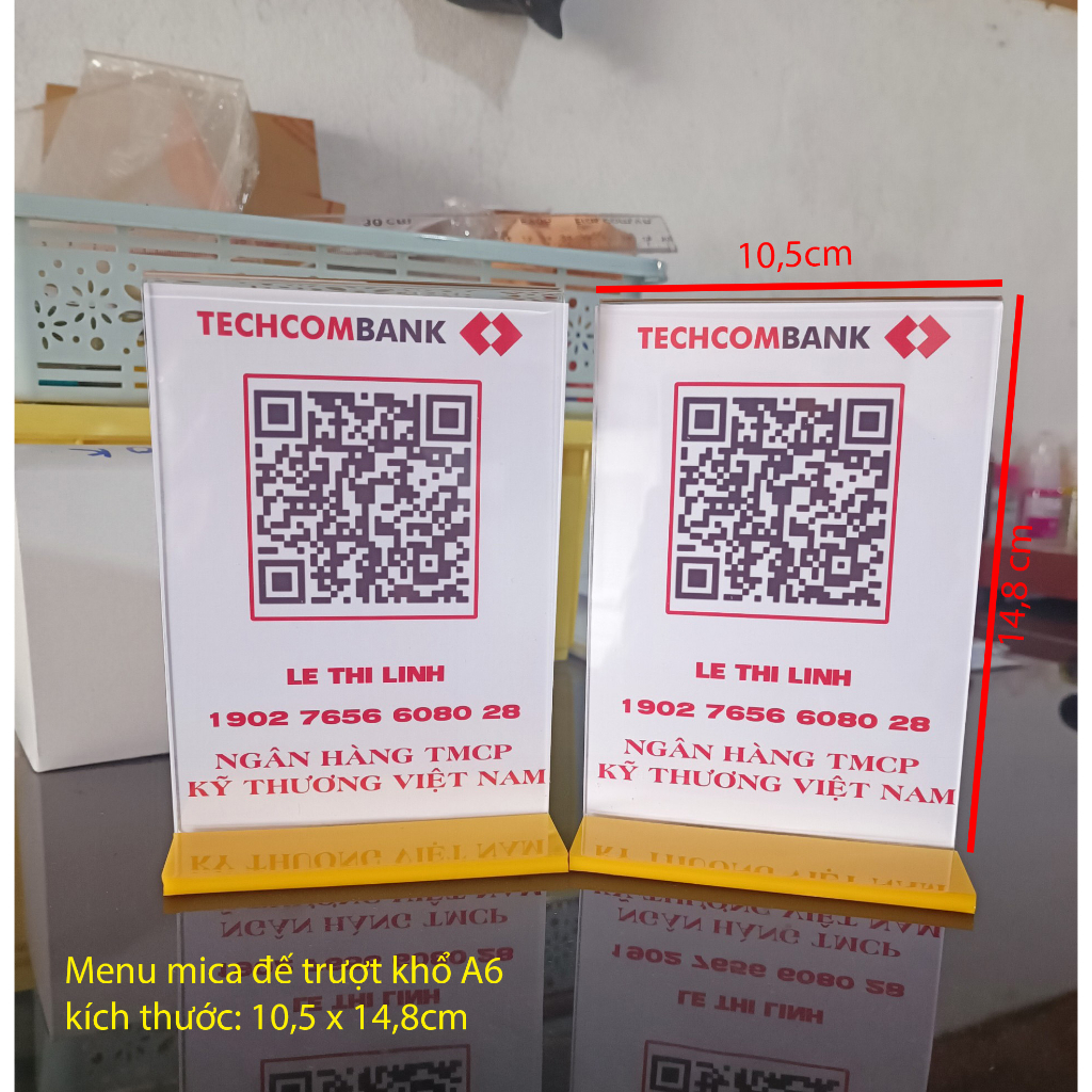 Menu mica standee mica trong suốt để bàn A6 đế lùa in qrcode thanh toán ...