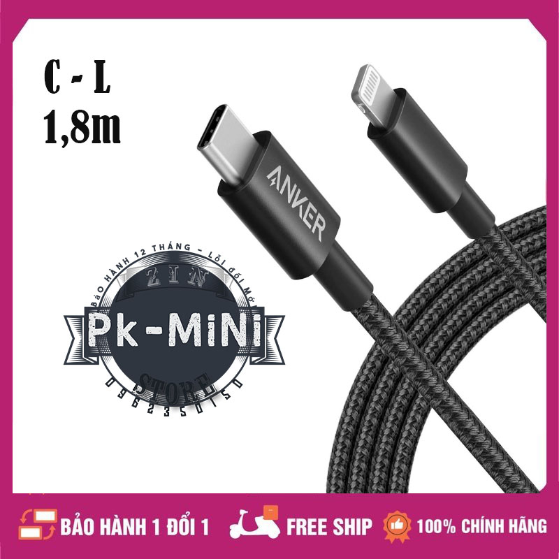 Cáp Sạc Nhanh Anker Dài 1m8 Nylon USB C - L - A8622 A8623 Bảo Hàng 12 ...