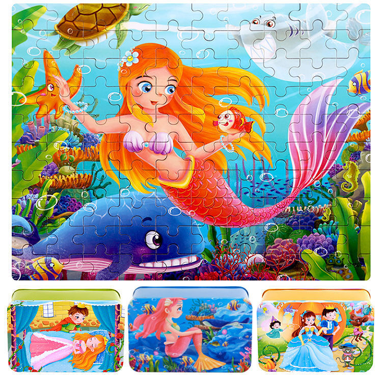 Tranh ghép hình 60-100-200-300 mảnh hộp thiếc cho bé gái, tranh xếp ...