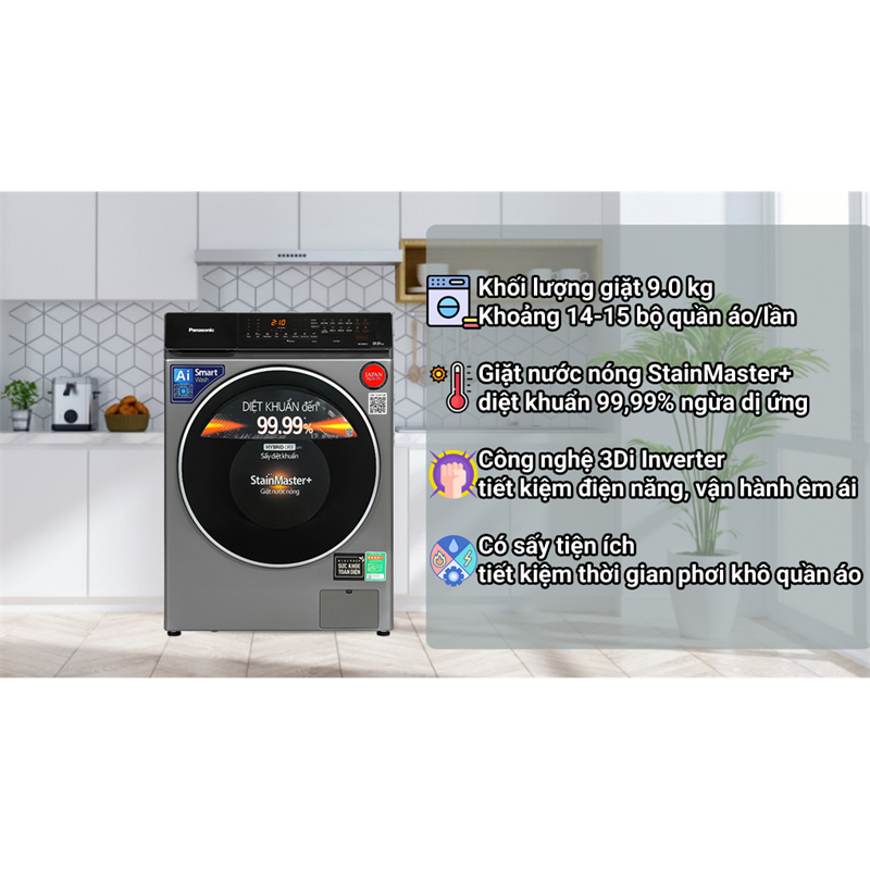 Máy giặt sấy Panasonic Inverter 9 Kg NA-V90FC1LVT 2022 - VIỆT NAM (sấy 2 kg) | Shopee Việt Nam