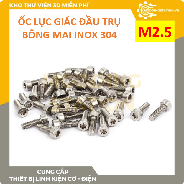 Ốc Lục giác đầu TRỤ BÔNG MAI inox 304 size M2.5x4mm, M2.5x5mm, M2.5x6mm ...