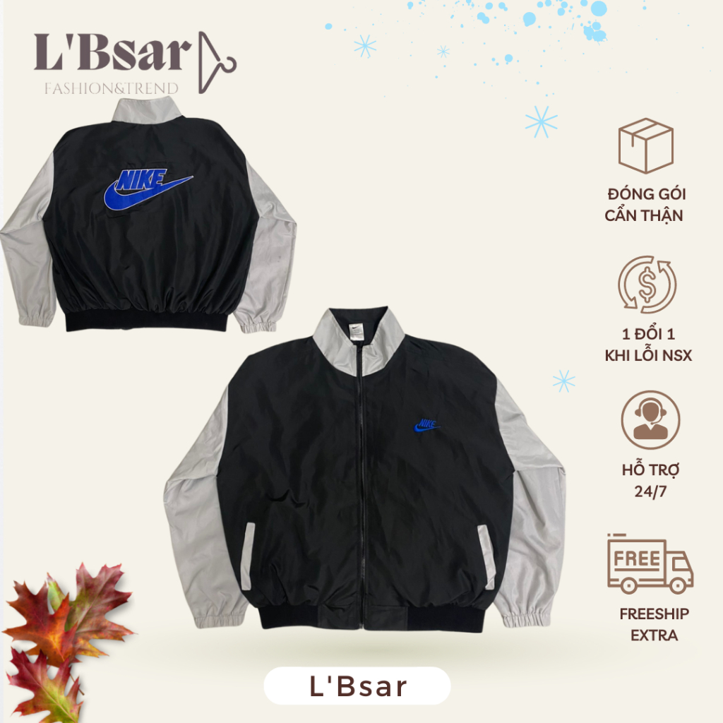 Áo Khoác Jacket Nike Swoosh Vintage Logo Thêu To Nam Nữ Vải Dù 2 Lớp Cao Cấp LBsar | Shopee Việt Nam