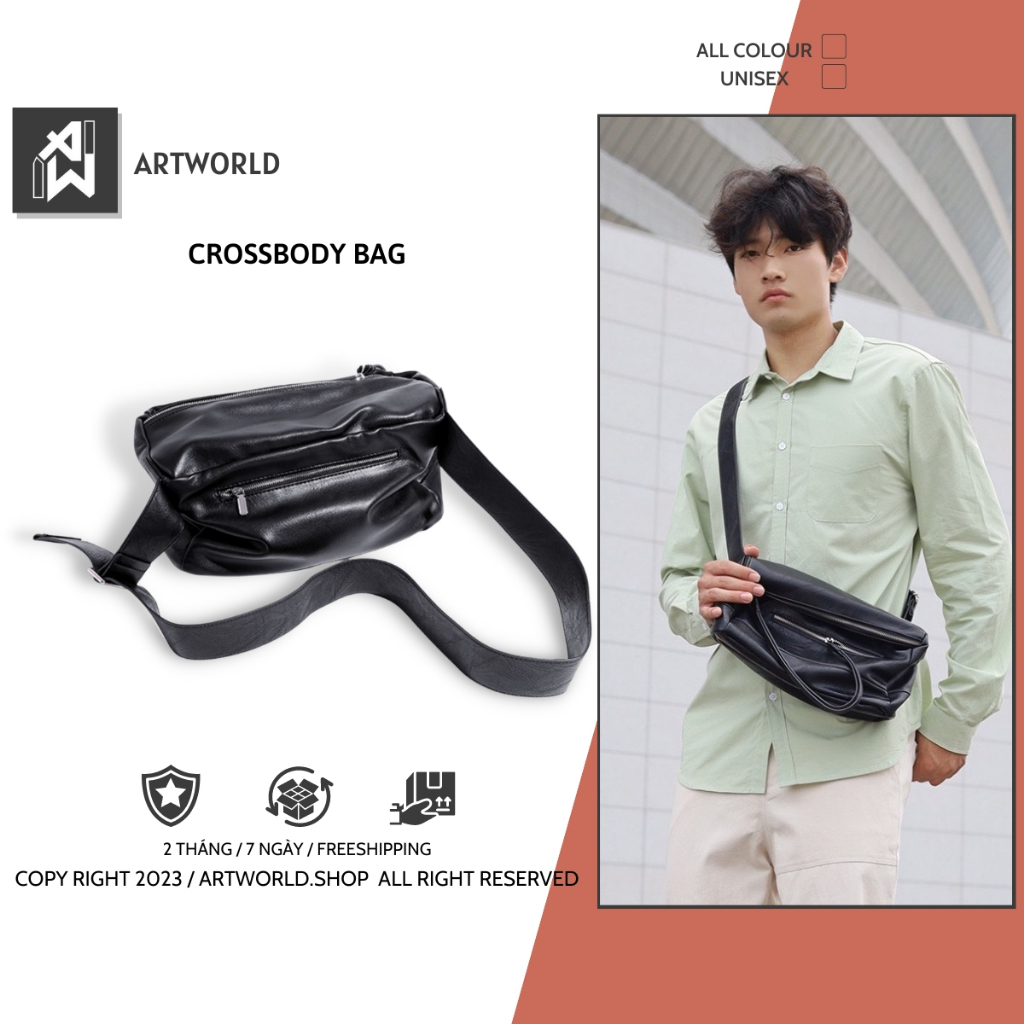 Túi đeo chéo đeo vai nam nữ da pu dày dặn chống thấm nước cỡ lớn ngăn rộng tiện ích đa năng ...