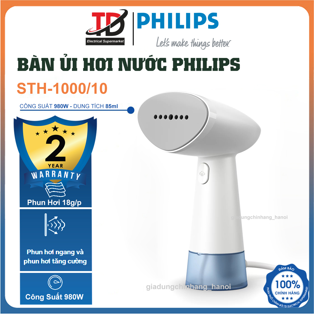 Bàn Ủi Hơi Nước Cầm Tay Philips STH1000/10, Công Suất 980W, Thiết Kế ...