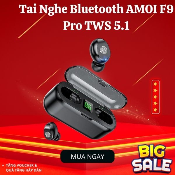 Tai Nghe Bluetooth AMOI F9 Pro TWS 5.1 Phiên Bản Quốc Tế Cảm Ứng Chống Nước IPX5, Chống Ồn Tích ...