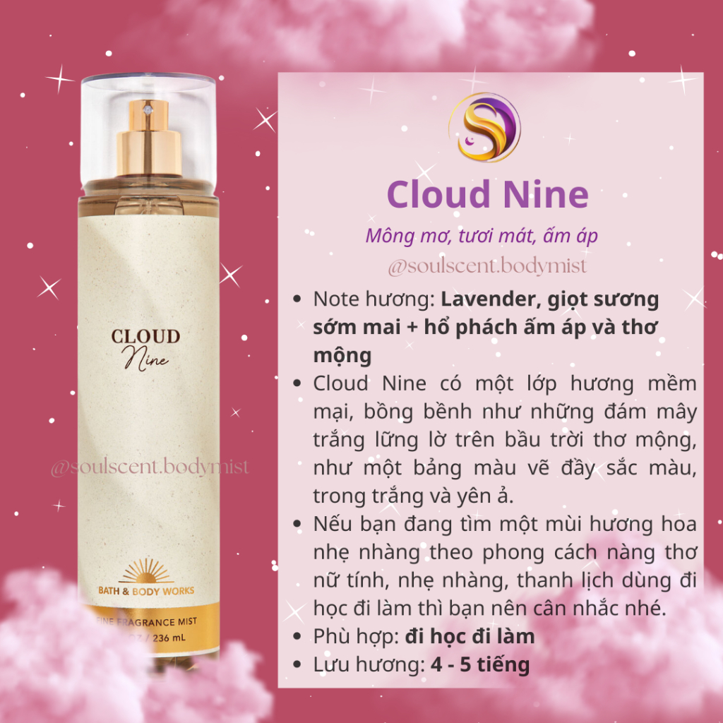 Body mist CLOUD NINE xịt thơm toàn thân Bath & Body Works (AUTH Mỹ ...
