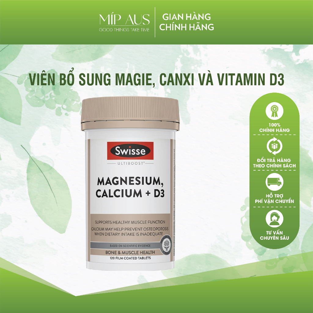 Viên uống bổ sung Magie, Canxi Và Vitamin D3 - Swisse Ultiboost Magnesium, Calcium + D3 - 120 ...