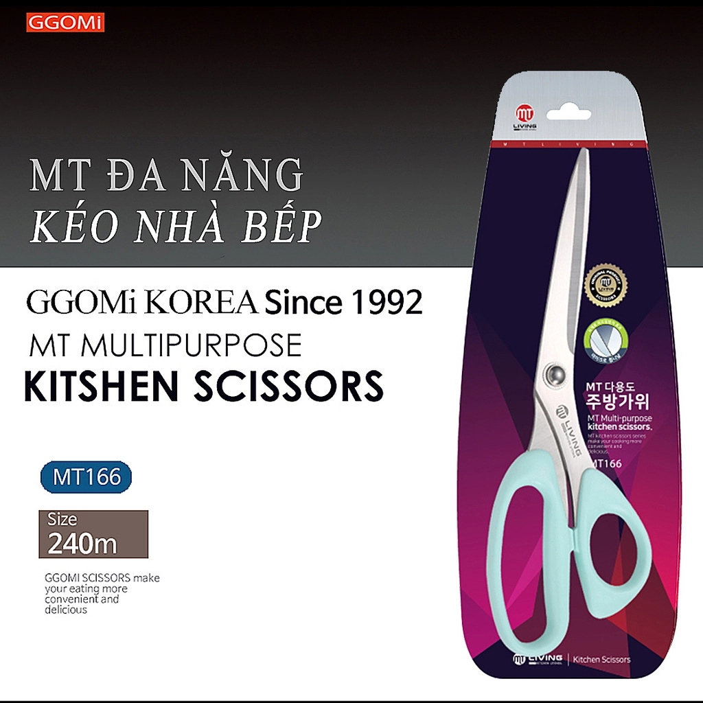 Kéo nhà bếp đa năng inox GGomi Hàn Quốc, lưỡi thép không gỉ, tay cầm nhựa ABS, dùng cắt thịt ...