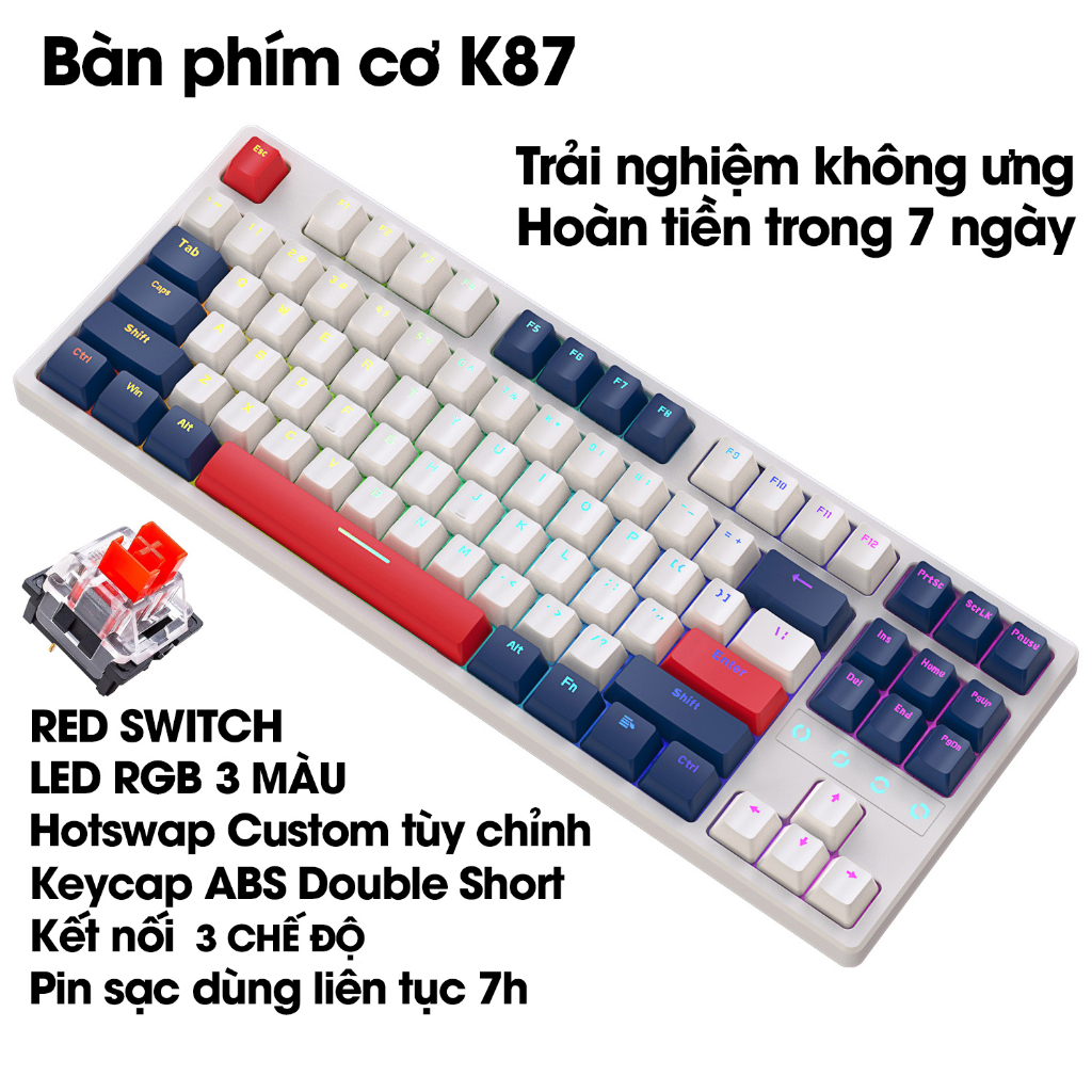 Bàn phím cơ K87 Ziyou - Hotswap - LED RGB - Red switch - Kết nối không ...