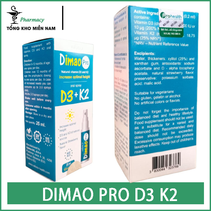 Xịt Dimao Pro Oral Spray D3 K2 bổ sung vitamin D3 và K2 cho bé (25ml ...