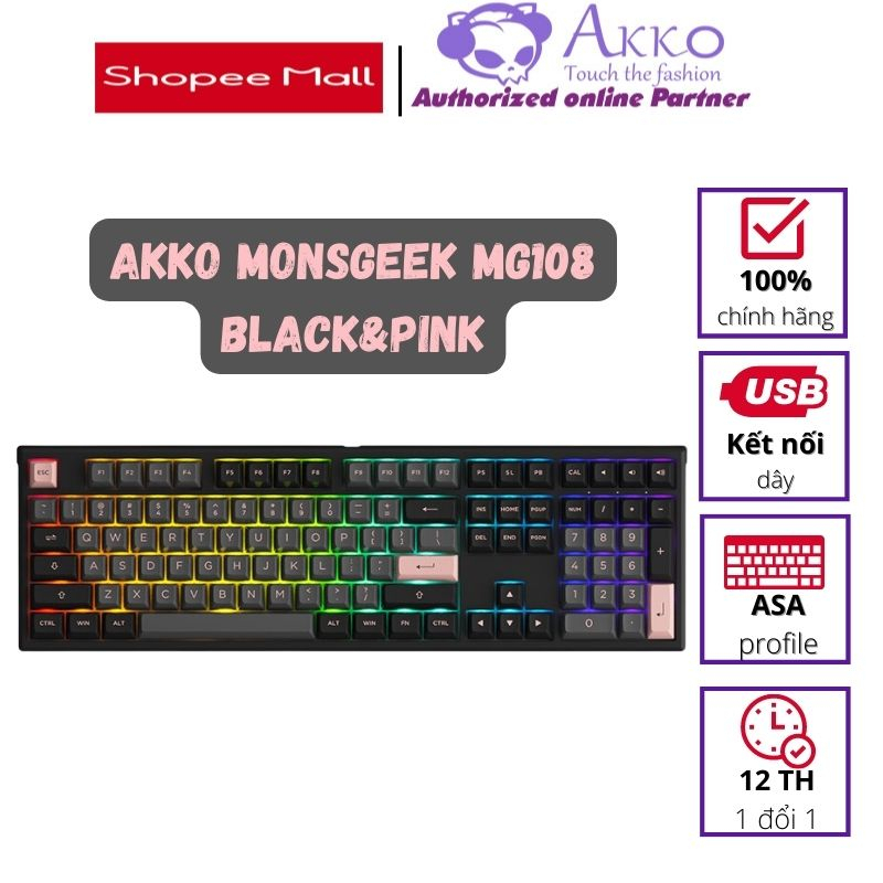 Bàn phím cơ AKKO MonsGeek MG108 Black&Pink (RGB / AKKO sw v3) | Shopee ...