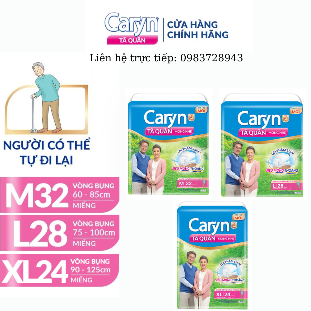 Bỉm người lớn CARYN siêu mỏng nhẹ dạng quần size M32/L28/XL24 miếng ...