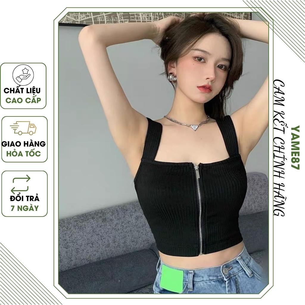 Áo croptop - áo bara - Áo Khóa trước có 2 dây bản to che phủ vai có ...