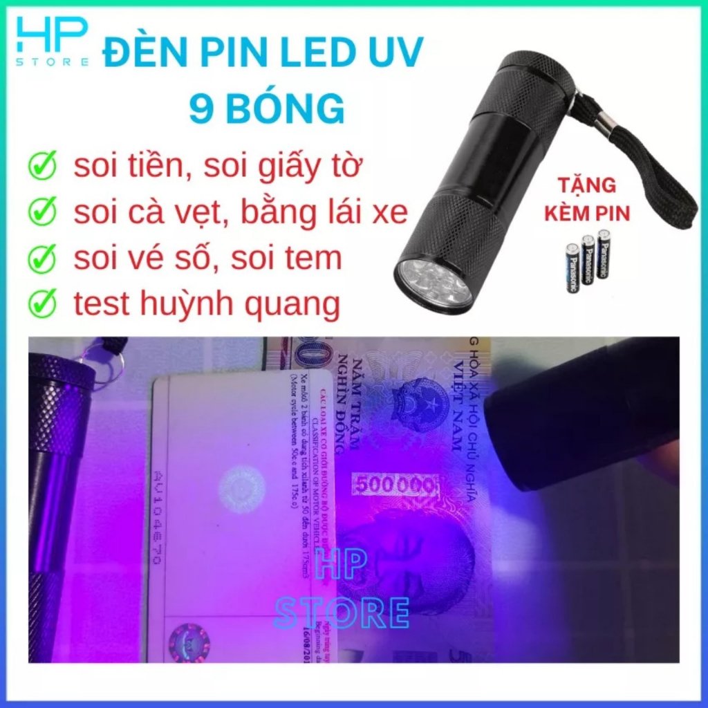 đèn LED UV 9 bóng, đèn soi giấy tờ, cà vẹt, bằng lái xe, vé số, sấy keo | Shopee Việt Nam