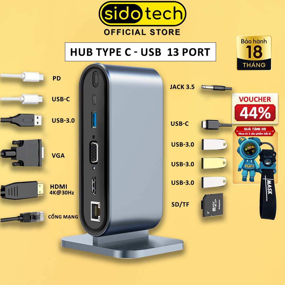 Hub Type C - USB 3.0 13 port SIDOTECH trạm hub chuyển đổi mở rộng kết nối máy tính laptop pc máy ...