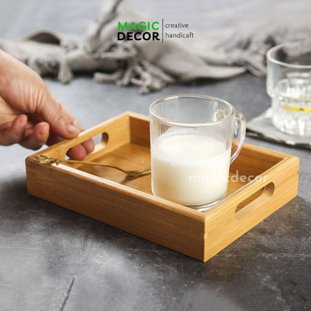 Khay gỗ đa năng có tay cầm dùng bưng bê, đựng đồ ăn phục vụ quán cafe ...