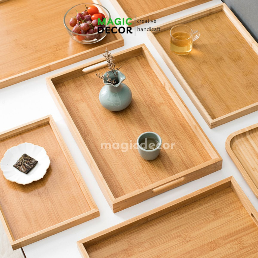 Khay gỗ đa năng có tay cầm dùng bưng bê, đựng đồ ăn phục vụ quán cafe ...