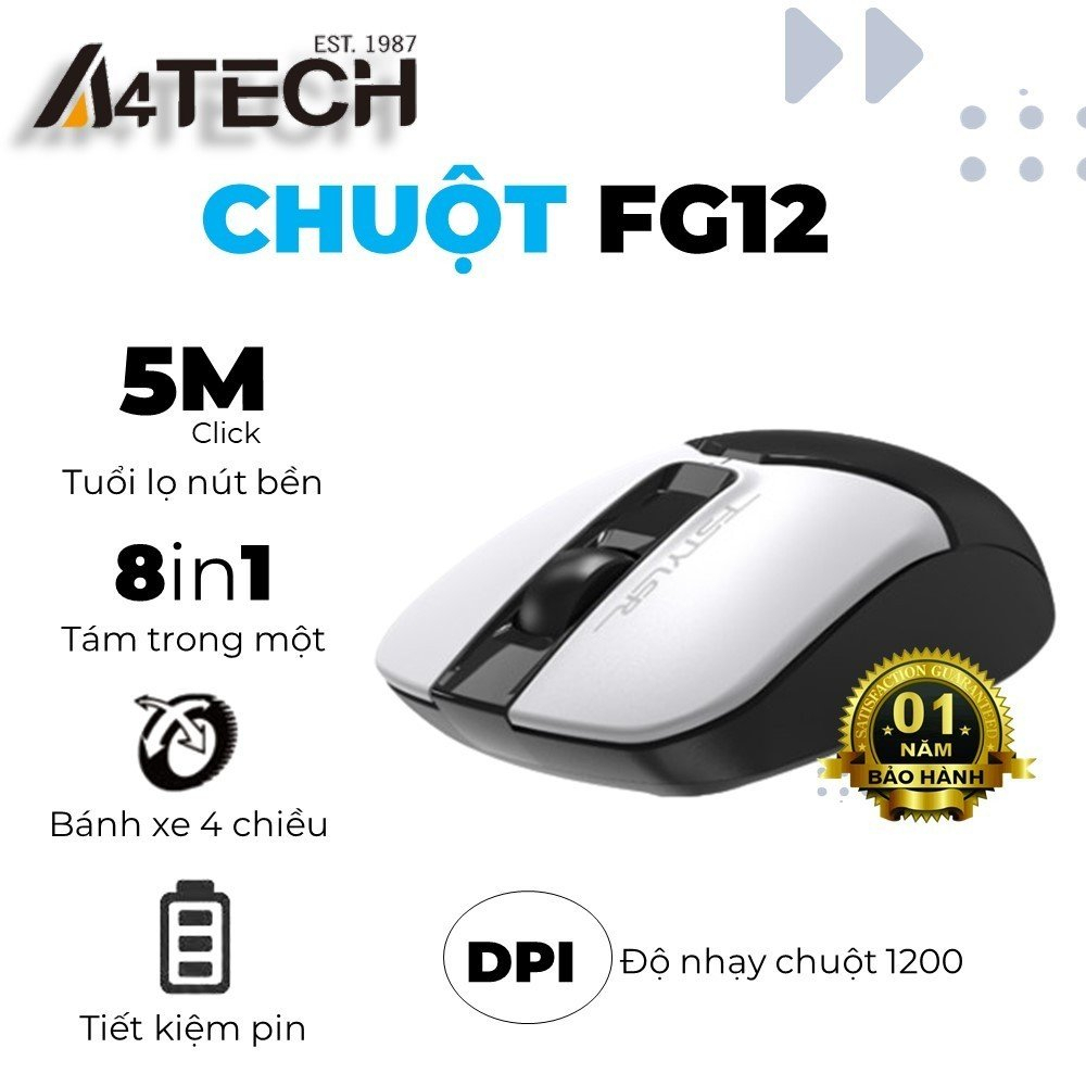 Chuột không dây A4 Tech FG12, Siêu Tiết Kiệm Pin, Độ Nhạy Chuột 1200 DPI, Full Box, Bảo Hành 12 ...
