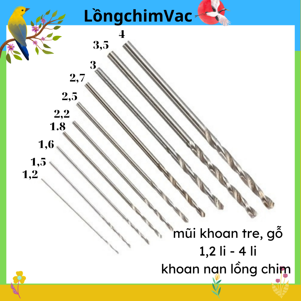 Mũi khoan 1,2 li - 4 li, mũi khoan lồng chim, mũi khoan mini, mũi khoan ...