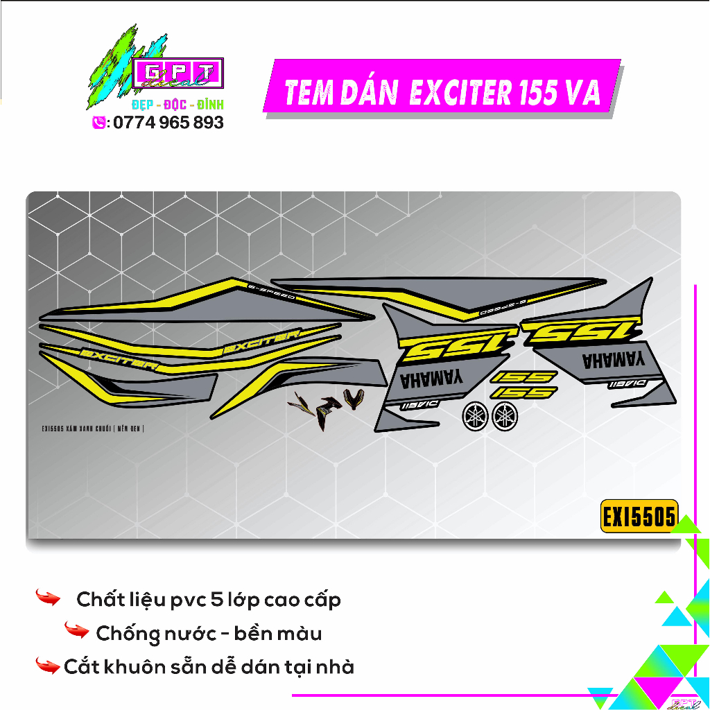 Tem Dán Xe Exciter 155 VA Mẫu Tem Chỉ 155 I 05 I Tem Rời Dán Xe Cao Cấp ...