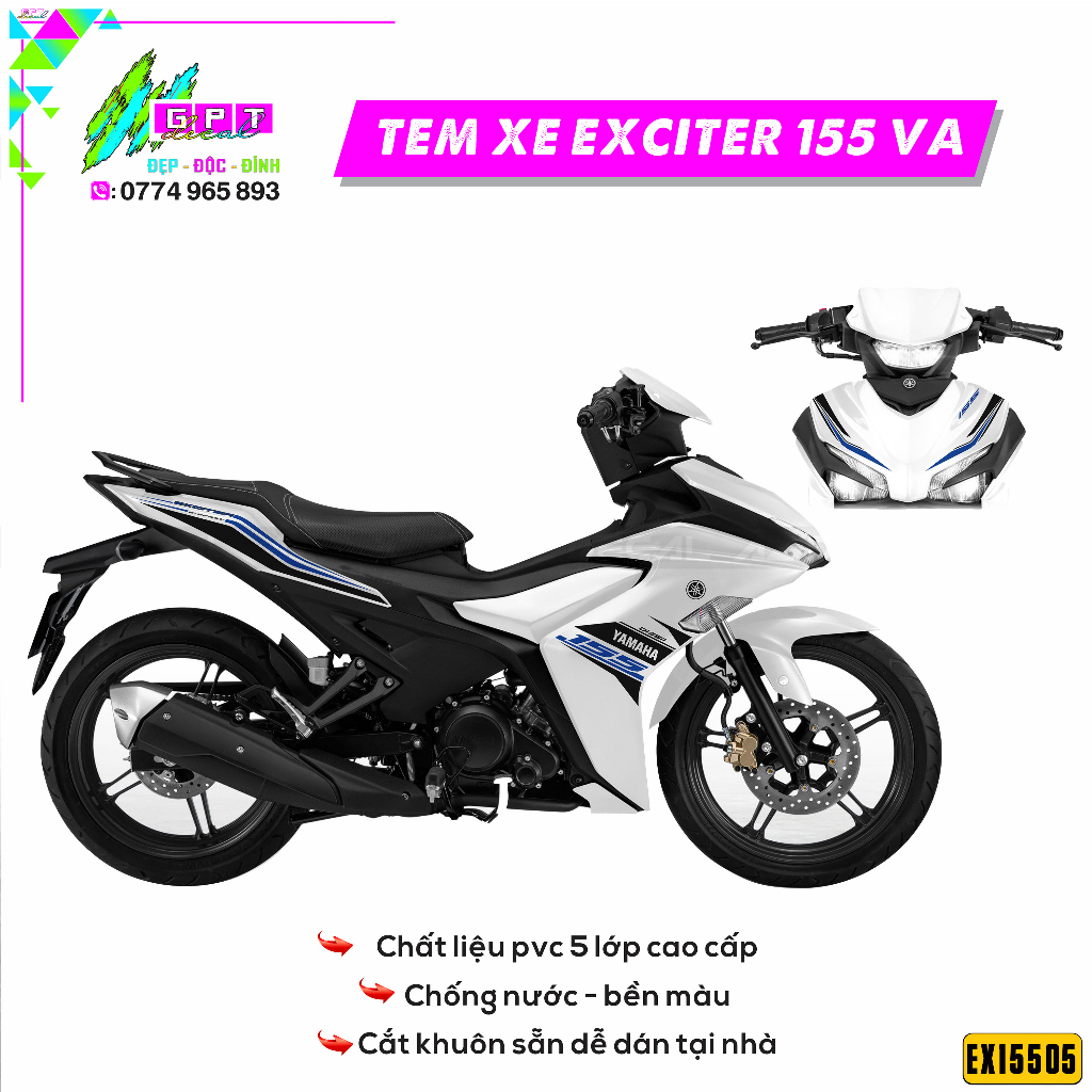 Tem Dán Xe Exciter 155 VA Mẫu Tem Chỉ 155 I 05 I Tem Rời Dán Xe Cao Cấp ...