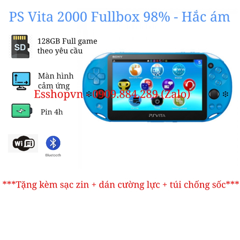 Máy game cầm tay PS Vita 2000 (Slim) Fullbox 98% hắc ám 128GB - Tặng kèm phụ kiện hấp dẫn ...