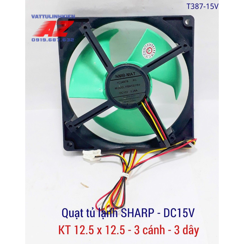 Quạt tủ lạnh SHARP-PANASONIC KT12.5cm x 12.5cm - DC15V - 3dây - 3 cánh ...
