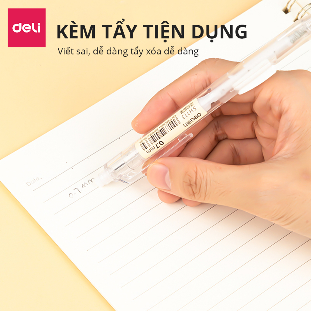 (TẶNG NGÒI) Bút chì kim Deli bấm thân/ bấm đầu ngòi 0.5-0.7mm cao cấp ...