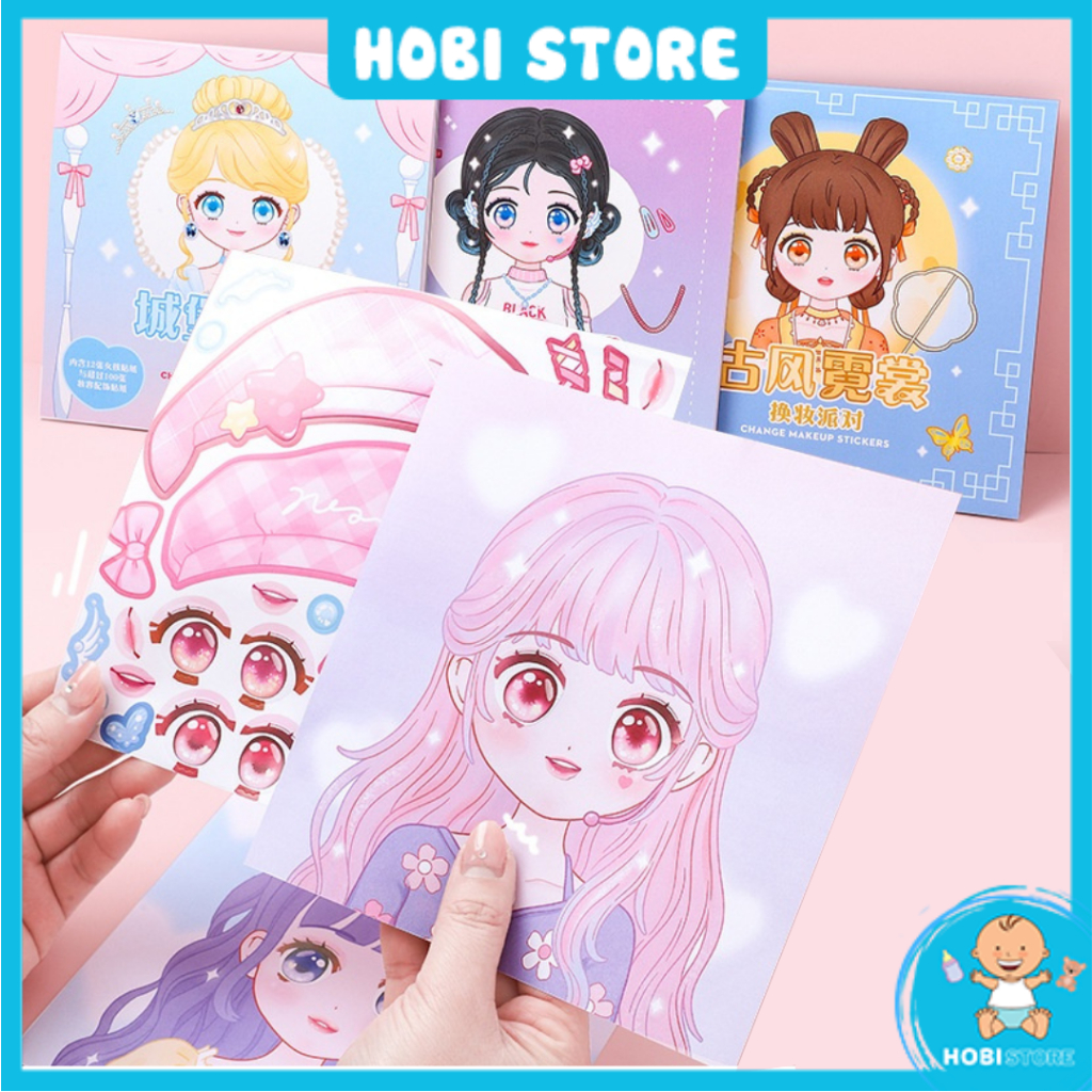 Đồ chơi hình nhãn dán trang điểm thay đổi hình công chúa bóc dính ...
