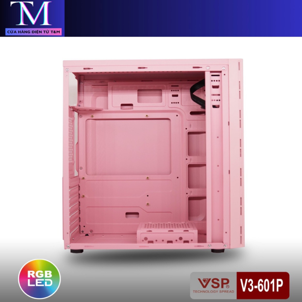 Thùng máy tính case VSP V3-601P (370x196x432mm, Hông trong suốt, Fan đuôi 12cm, Ko kèm fan ...
