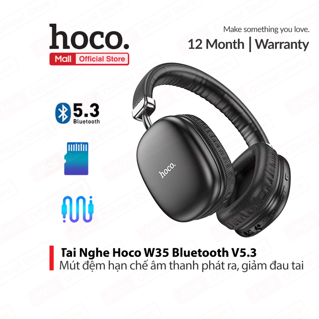Tai Nghe Bluetooth V5.3 Hoco W35 pin khủng 400mAh có mút đệm hạn chế âm thanh phát ra, giảm đau ...