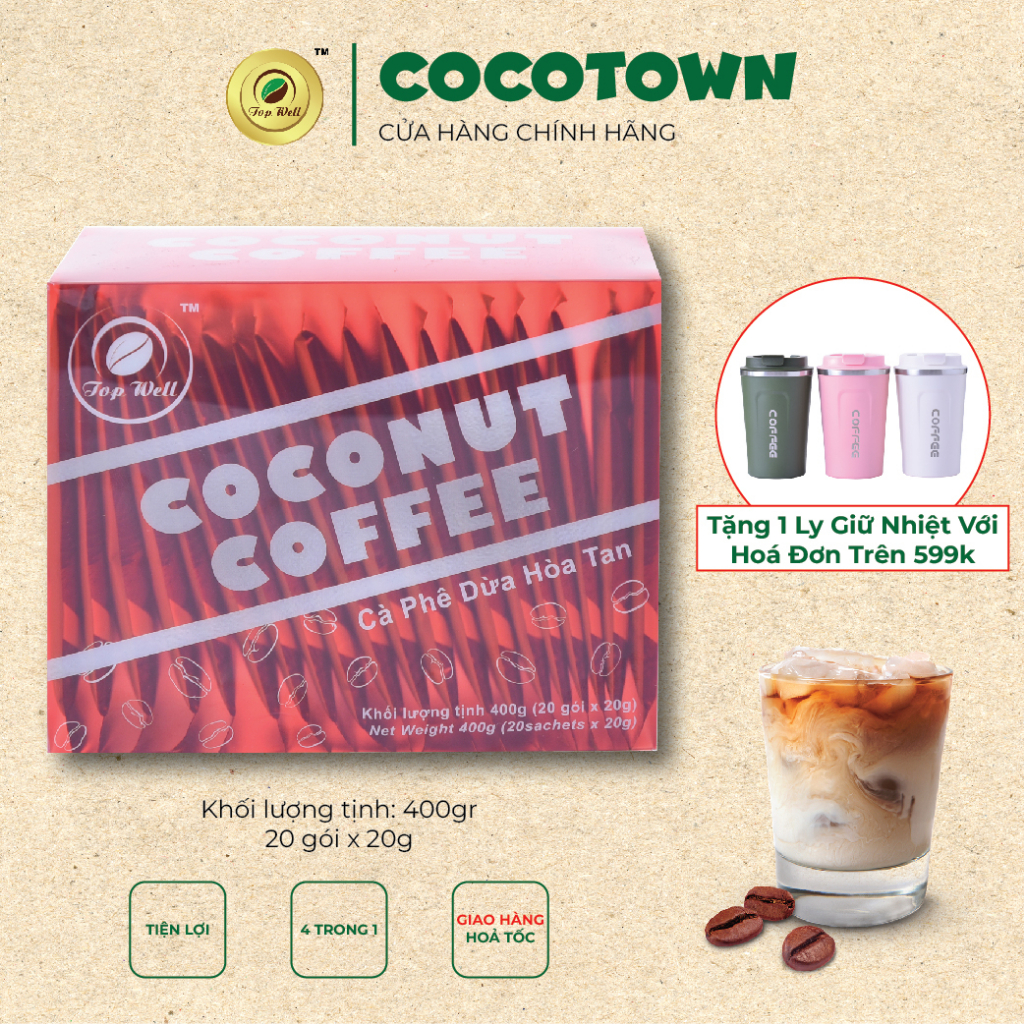 Hộp 20 gói x 20g Cà Phê Dừa Hoà Tan - TopWell Coconut Coffee | Shopee ...