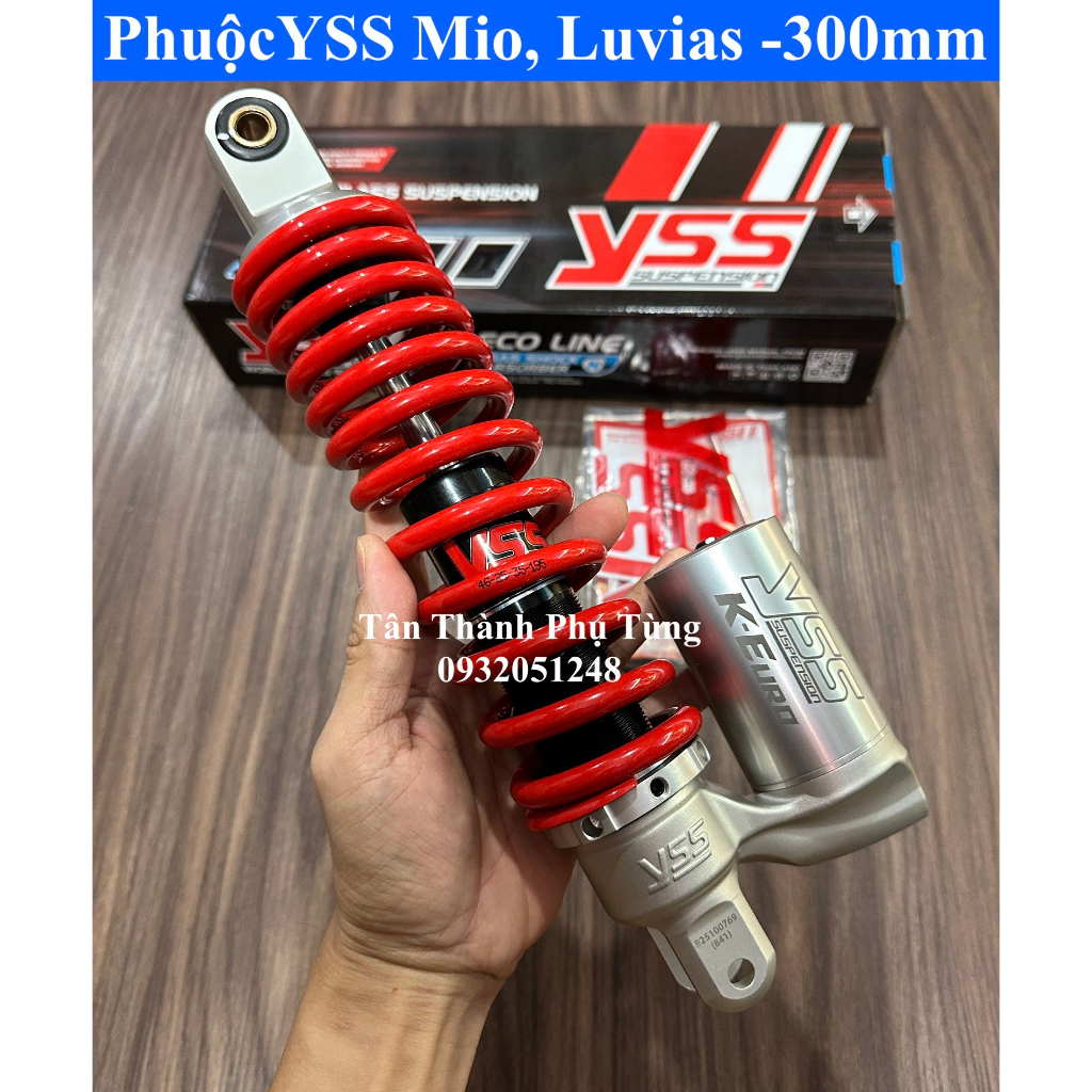 Phuộc YSS Mio, Luvias, Honda Beat cao 300mm Đỏ bình dầu dưới bạc ( YSS K-EURO)- phu tung tan ...