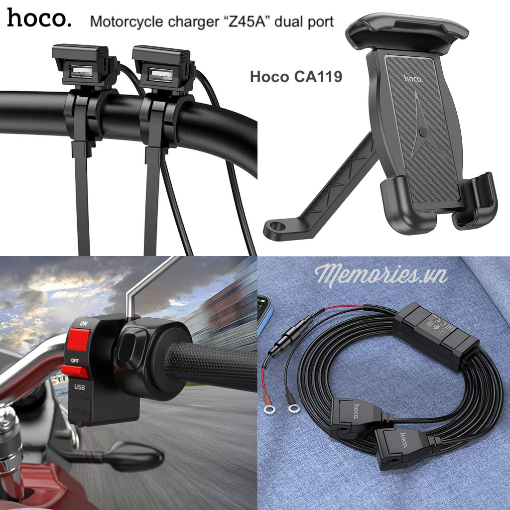 Bộ Tẩu Sạc Hoco Z45A 2 USB, CA119 CA101 CA93, Giá đỡ điện thoại kèm sạc QC 3.0 12V chống nước ...