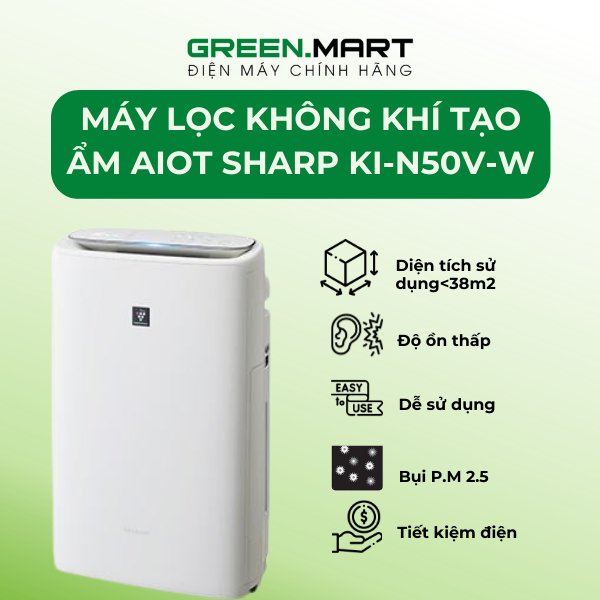 Máy lọc không khí tạo ẩm Sharp KI-N50V | Máy bù ẩm tạo ion Sharp N50V ...