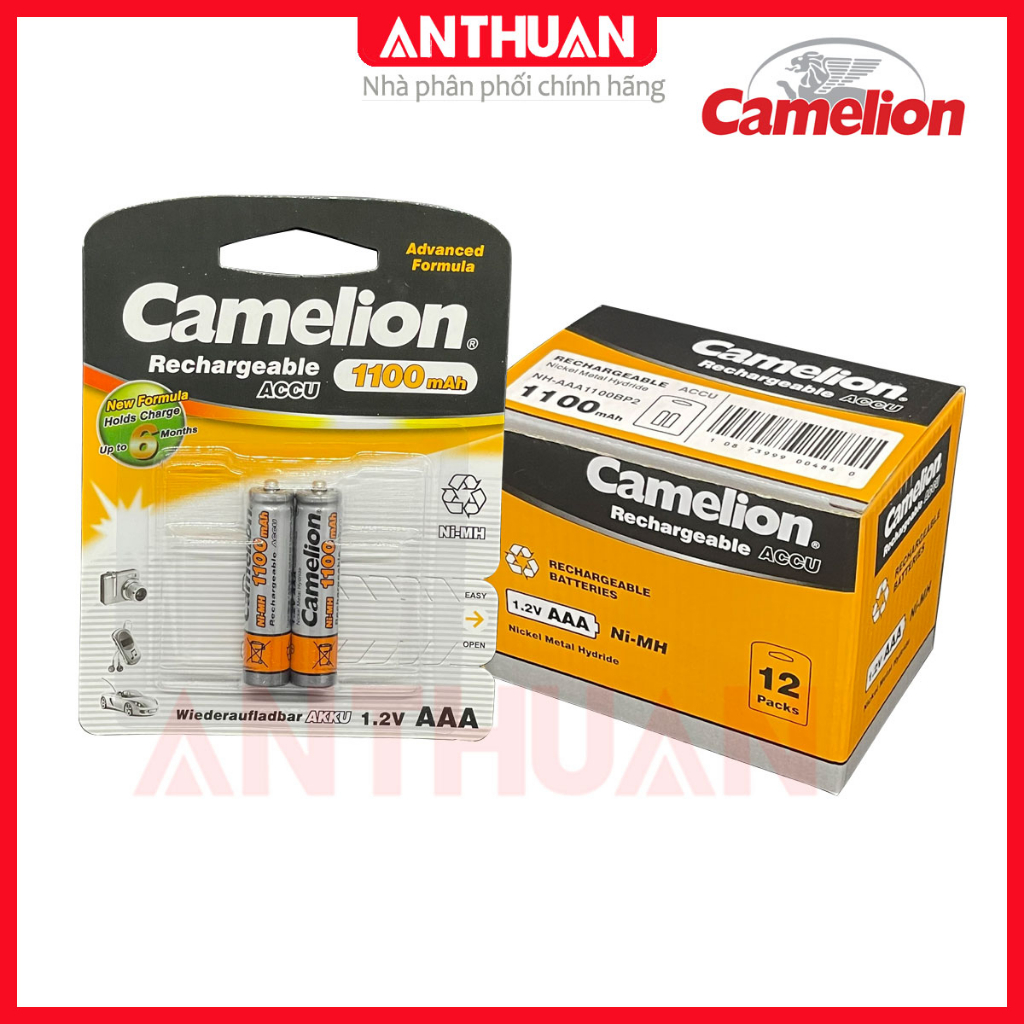 Vỉ 2 viên Pin sạc Camelion Rechargeable 1100mAh 1.2V AAA.Pin đũa chuyên ...