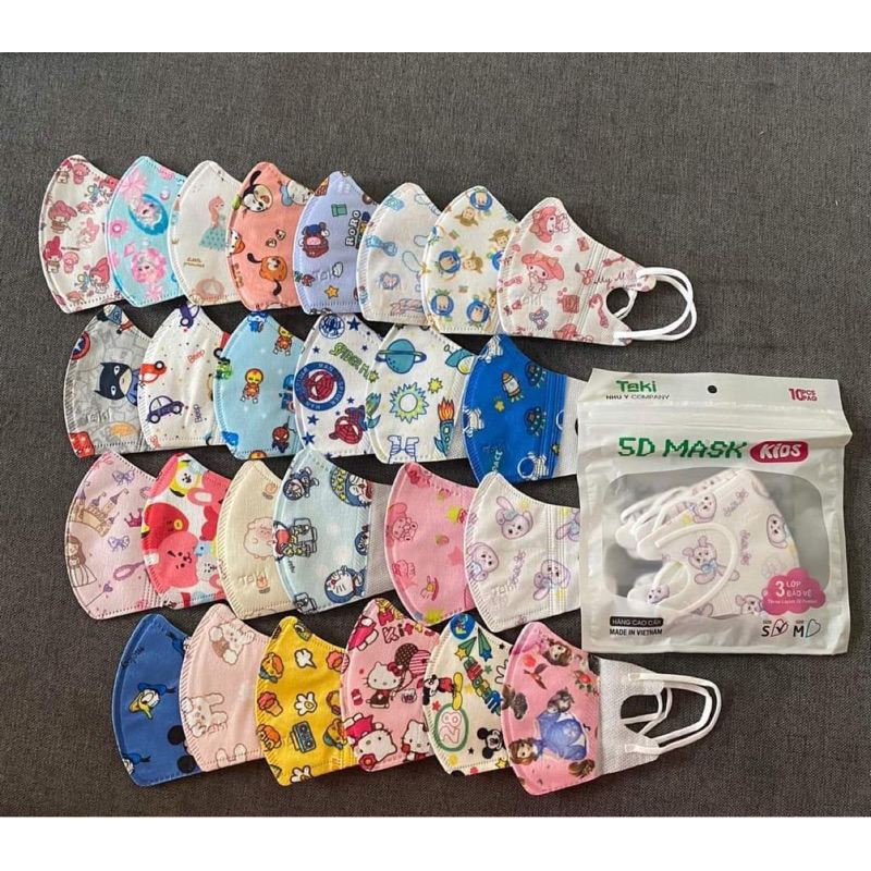 (10 cái) Khẩu Trang 5D Mask Kids Taki Lụa Nhiều Hoạ Tiết | Shopee Việt Nam